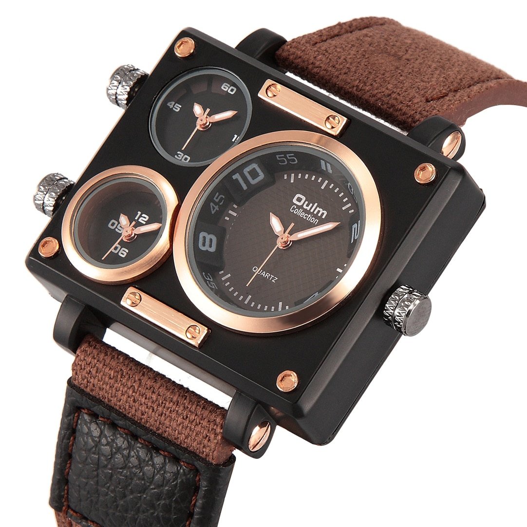 Men's Multi Time Zone Canvas Square Dial Plate Watch – Cebrateur